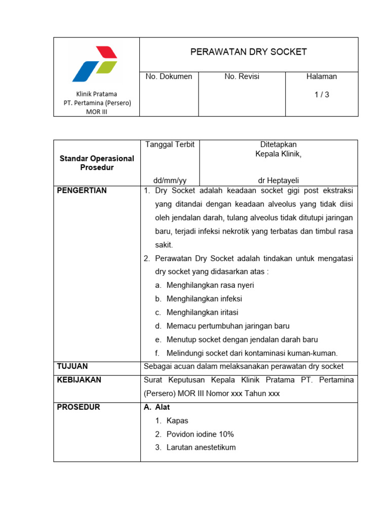 PKP 8-Ep 1 C 8. Sop Dry Socket | PDF