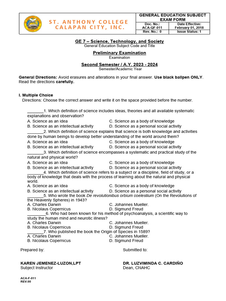 STS Exam 1 | PDF | Science | Knowledge