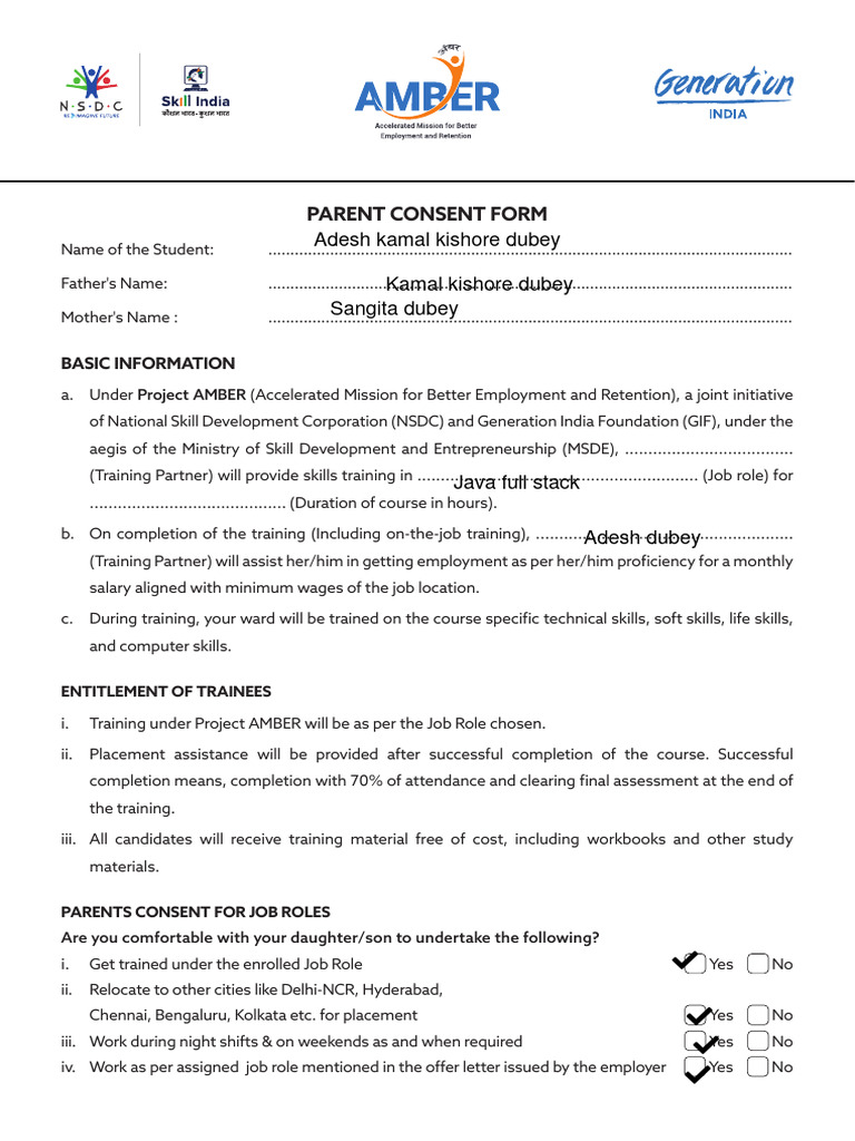 03 Parent Consent Form English | PDF | Employment | Labor