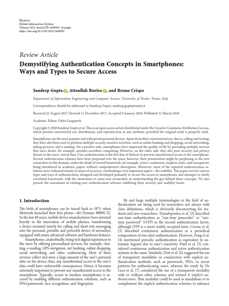 Demystifying Authentication Concepts in Smartphone | PDF | Password ...