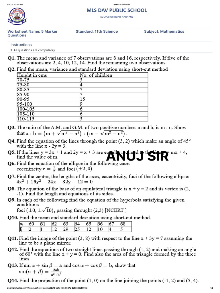 5 Marker Questions 11th Class | PDF | Triangle | Geometric Shapes