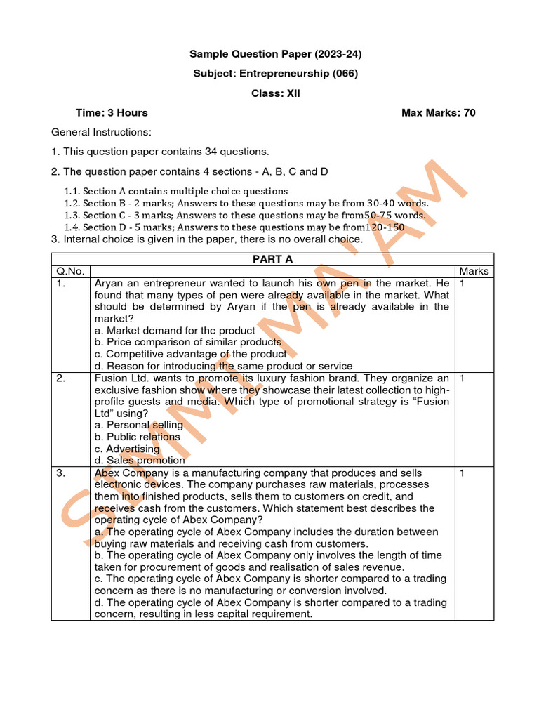 Sample Question Paper 2 | PDF | Mergers And Acquisitions | Brand