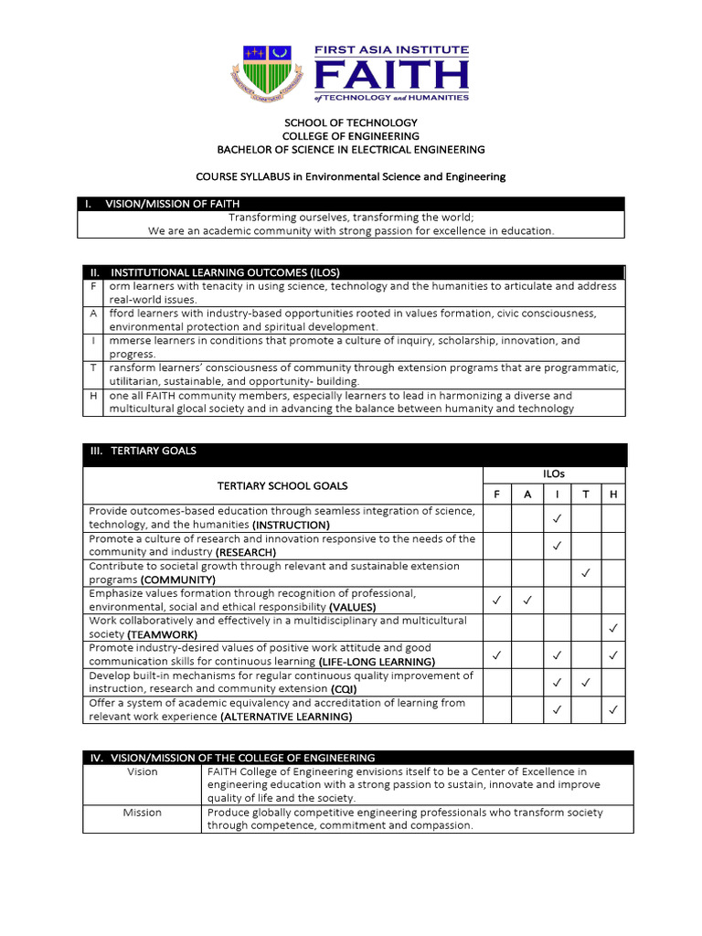 2023-2024 2S CHE-ENV Syllabus (EE) | PDF | Engineering | Sustainability