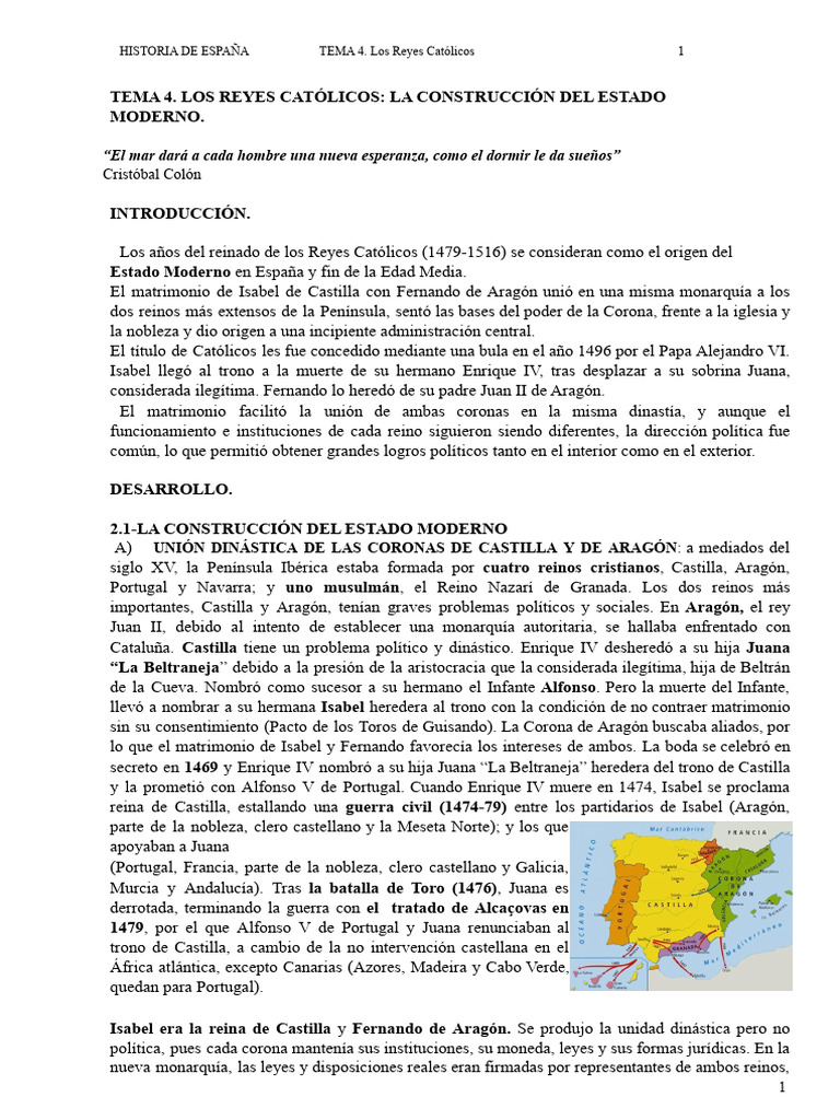 Tema 4 Reyes Católicos | PDF | Cristobal colon | Imperio español