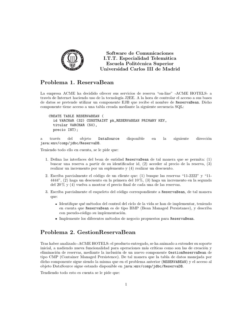 EJ1 Reservas | PDF | Java (lenguaje de programación) | Desarrollo de software
