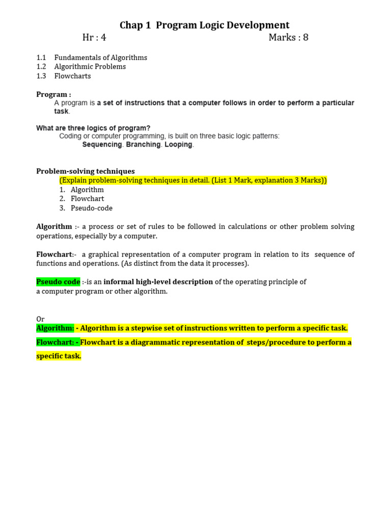 Unit 1 Prog Logic Development | Download Free PDF | Algorithms | Computer Program