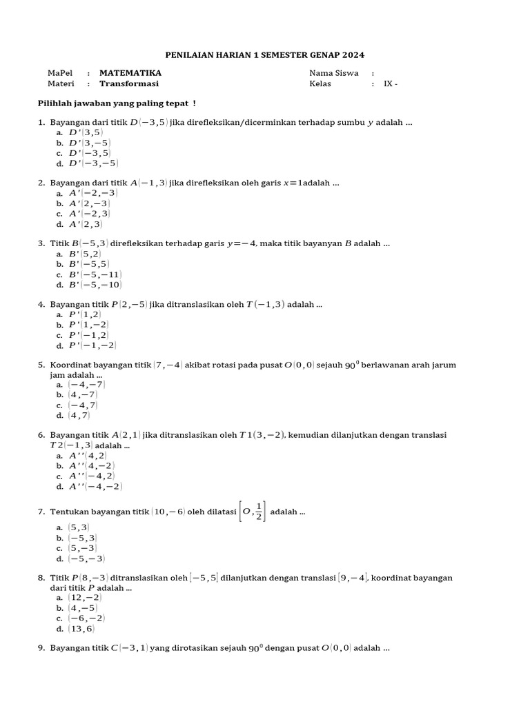 Ph1 Kls 9 2024-Transformasi | PDF | Metode & Bahan Ajar