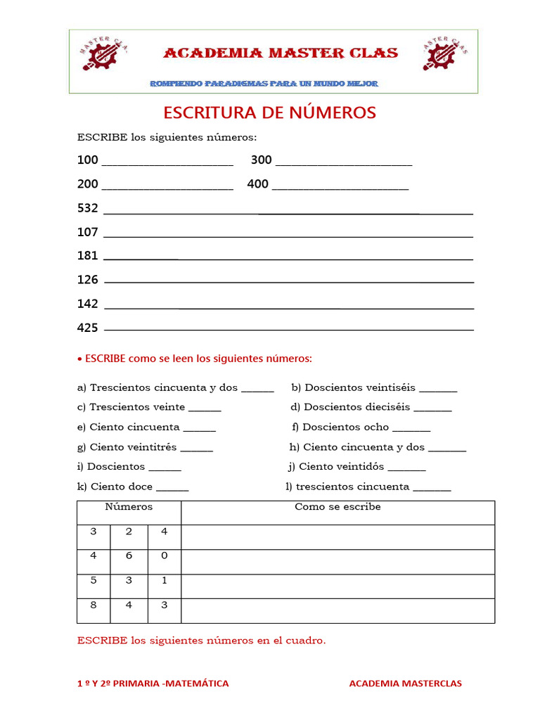 Escritura de Números | PDF