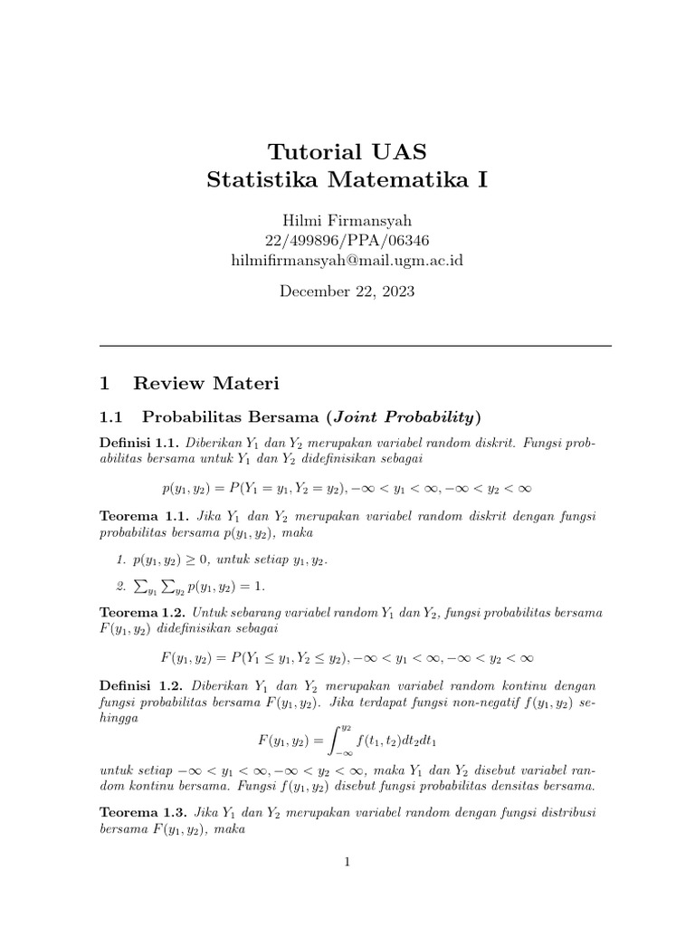 Tutorial UAS Statistika Matematika I | PDF