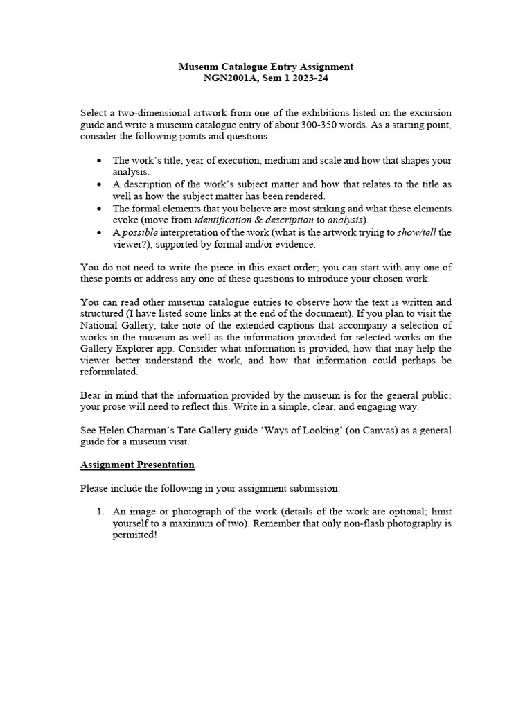 Museum Catalogue Entry Assignment | PDF | Museum