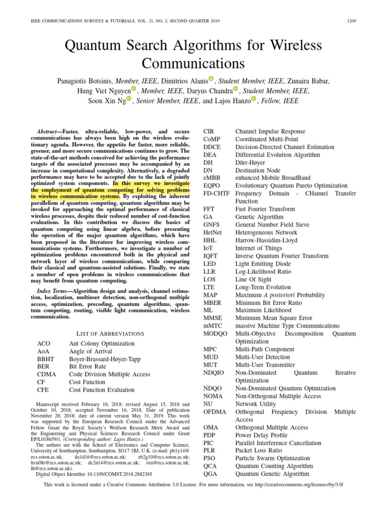 Quantum Search Algorithms For Wireless Communications | PDF | Quantum Computing | Theoretical ...