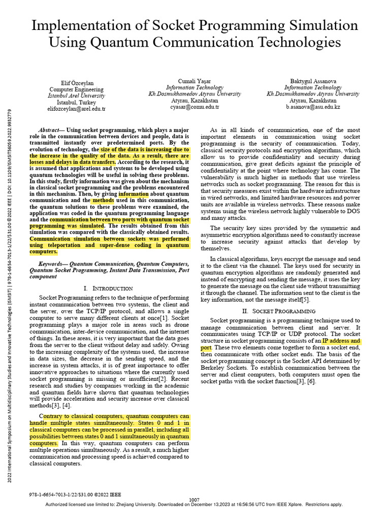 Implementation of Socket Programming Simulation Using Quantum Communication Technologies | PDF ...