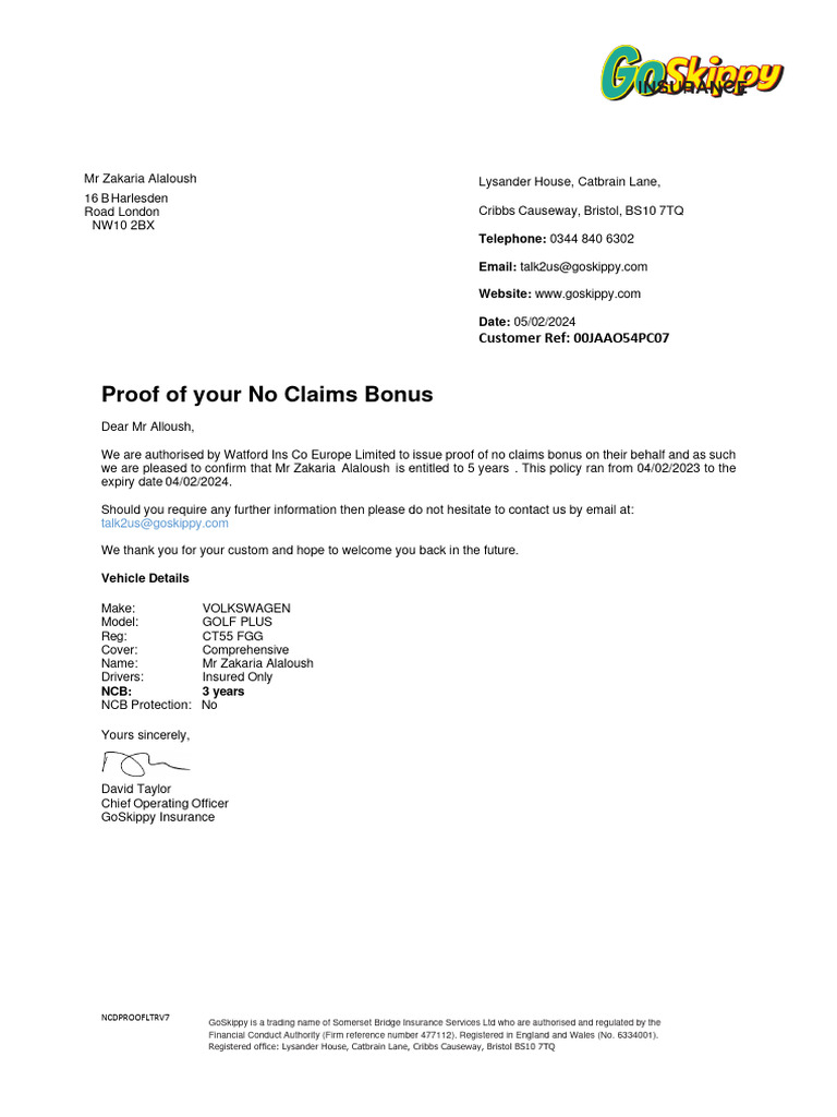 NCB Proof Letter Zakaria Alaloush | PDF