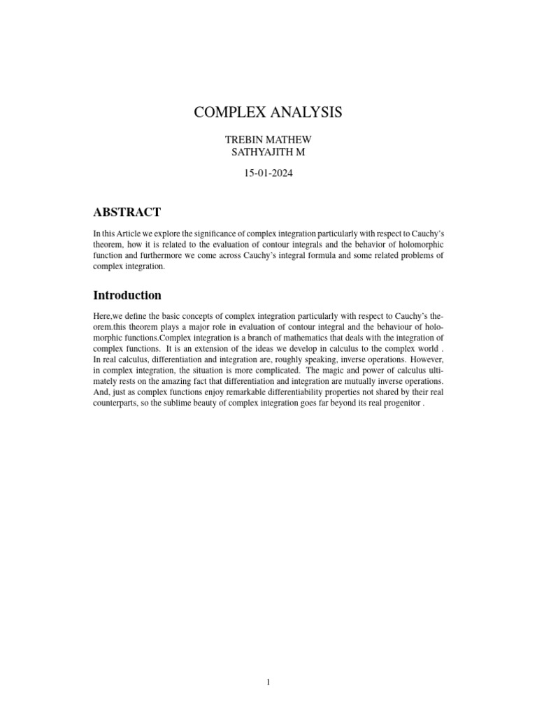 T&S Ca | PDF | Complex Analysis | Integral