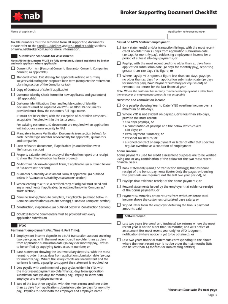 NAB Broker Document Checklist | PDF | Loans | Trust Law