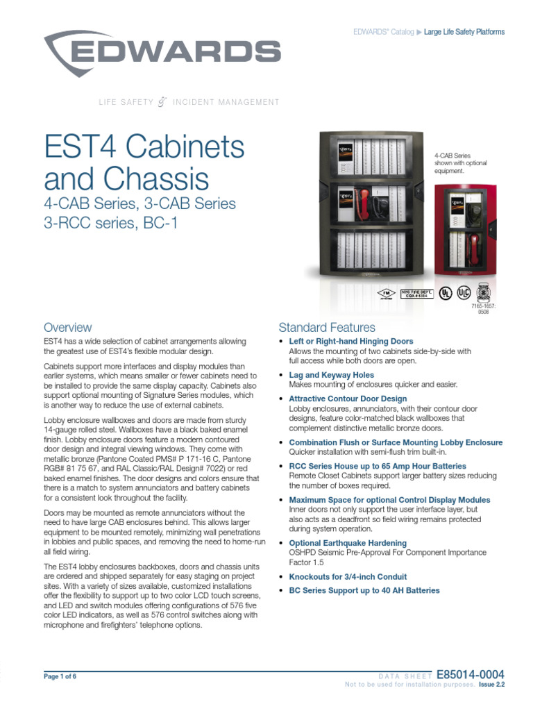 E85014-0004 - EST4 Cabinets and Chassis | PDF | Door | Network Switch
