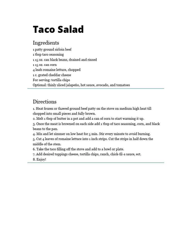 Taco Salad Recipe Pdf