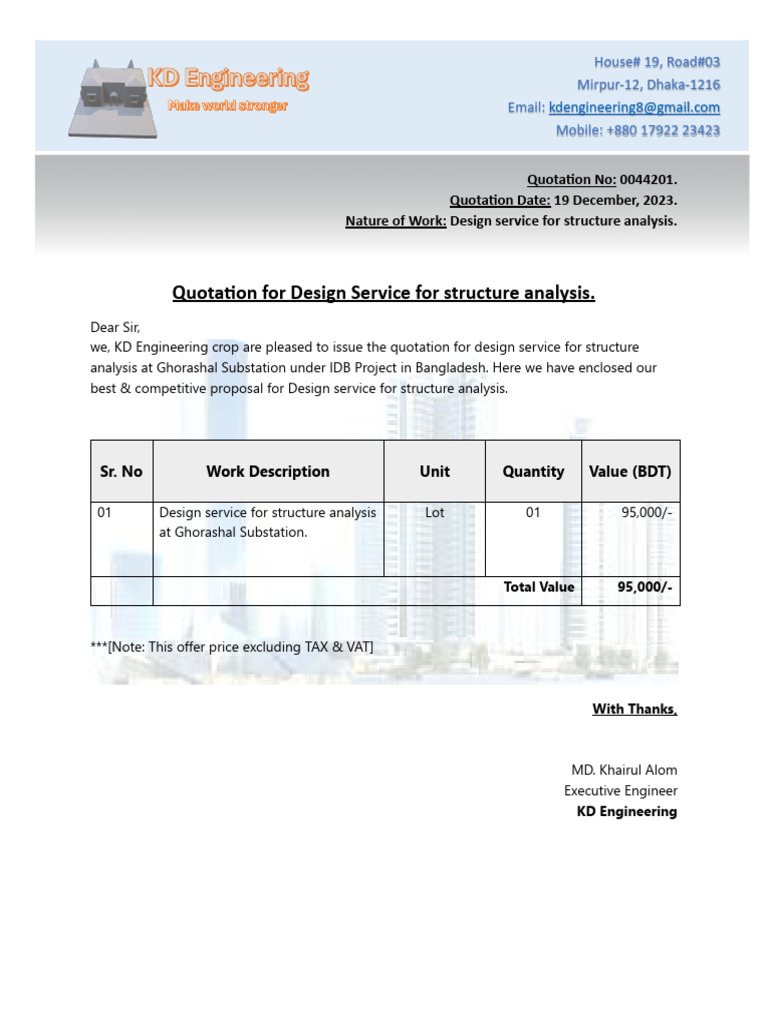 Quotation For Design Service For Structure Analysis | PDF