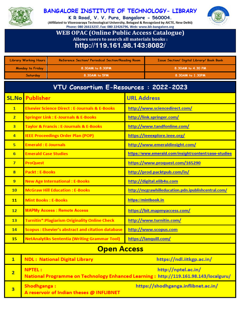 VTU E Resource List 2022 23 | PDF | Libraries | Publishing