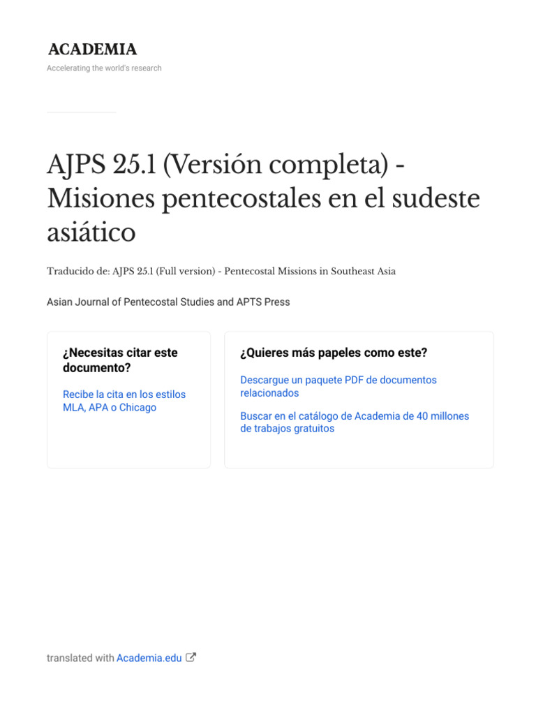 Asian Journal of Pentecostal Studies - Pentecostal Missions in ...