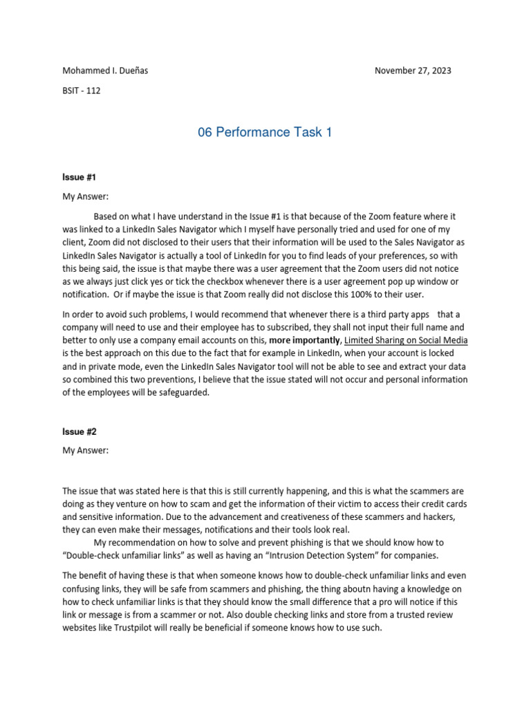 Dueñas - 06 Performance Task 1 | PDF | Linked In | Phishing