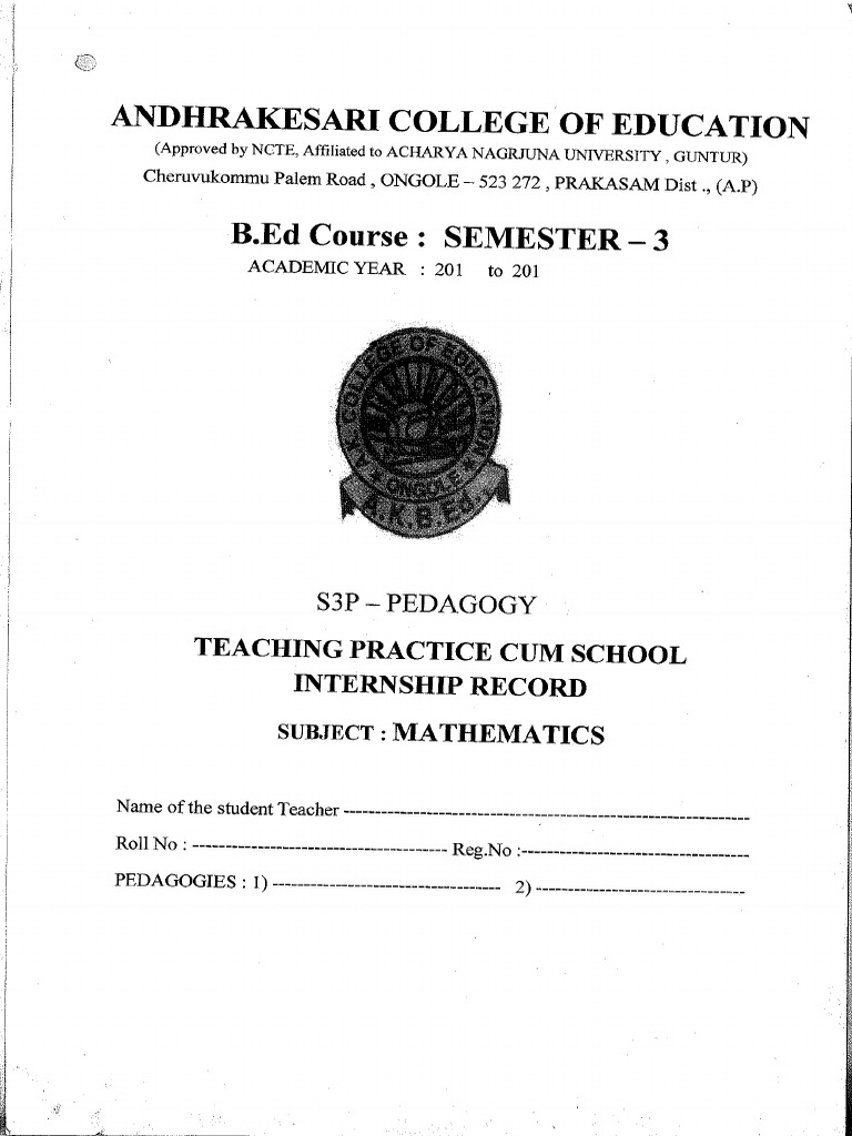 09 3rd Sem Teaching Practice Com School Internship Record Mathematics | PDF