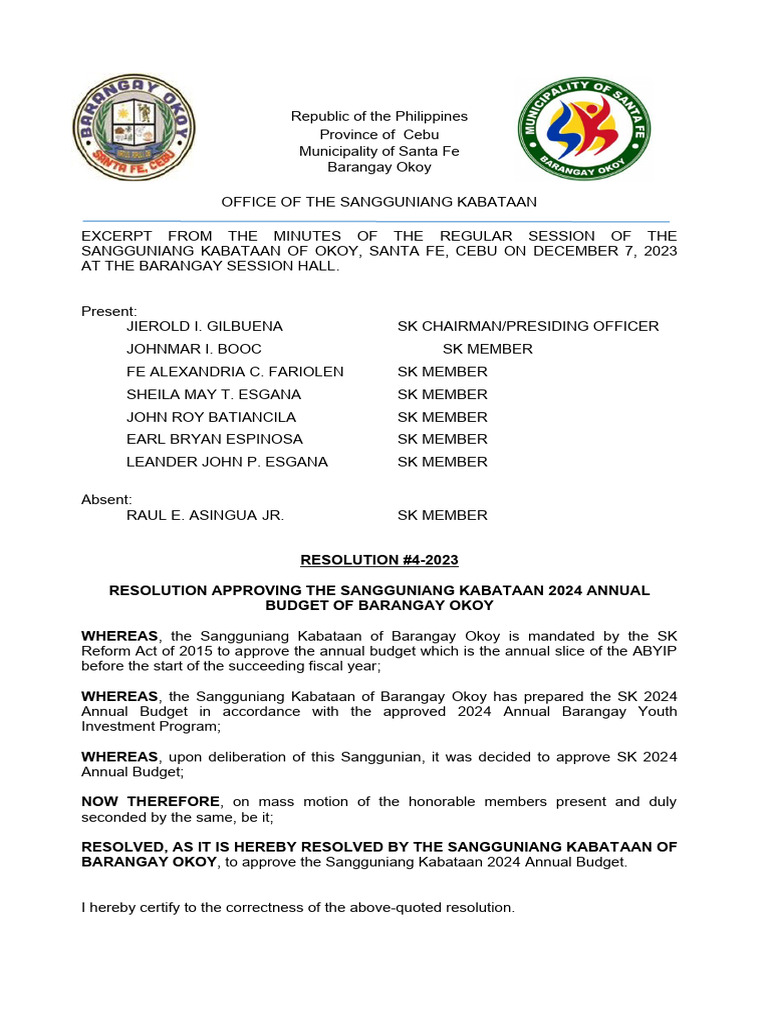 Reso 3 Budget | PDF | Youth Organizations | Philippines