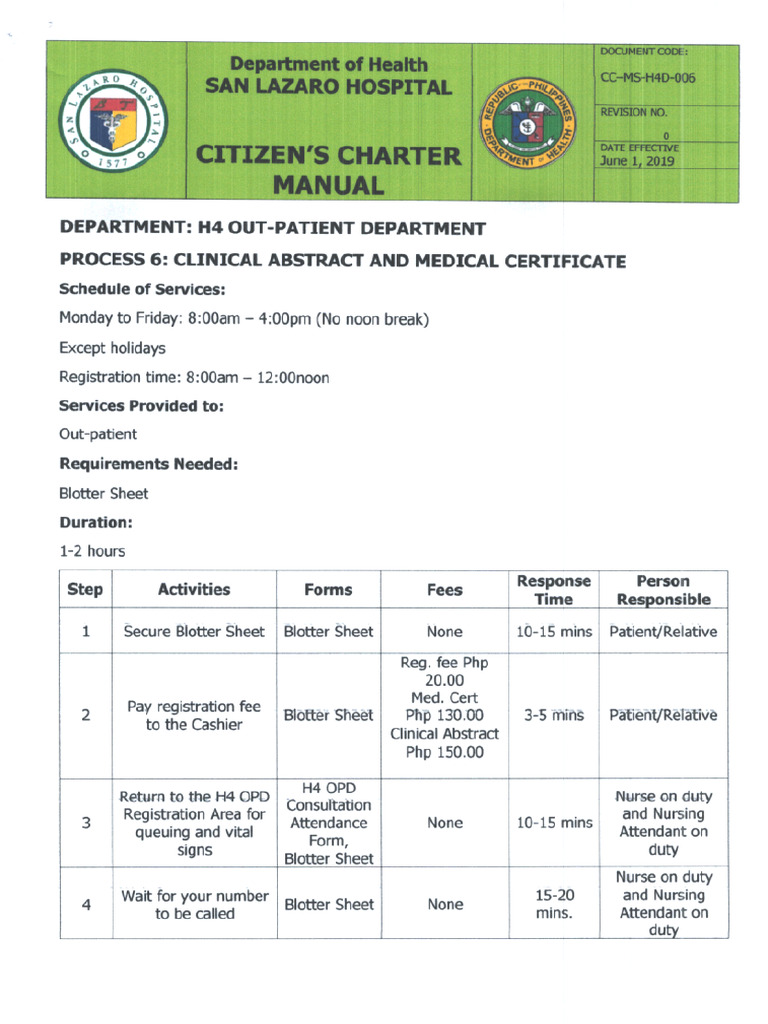h4 Opd 06 Clinical Abstract Med Cert | PDF