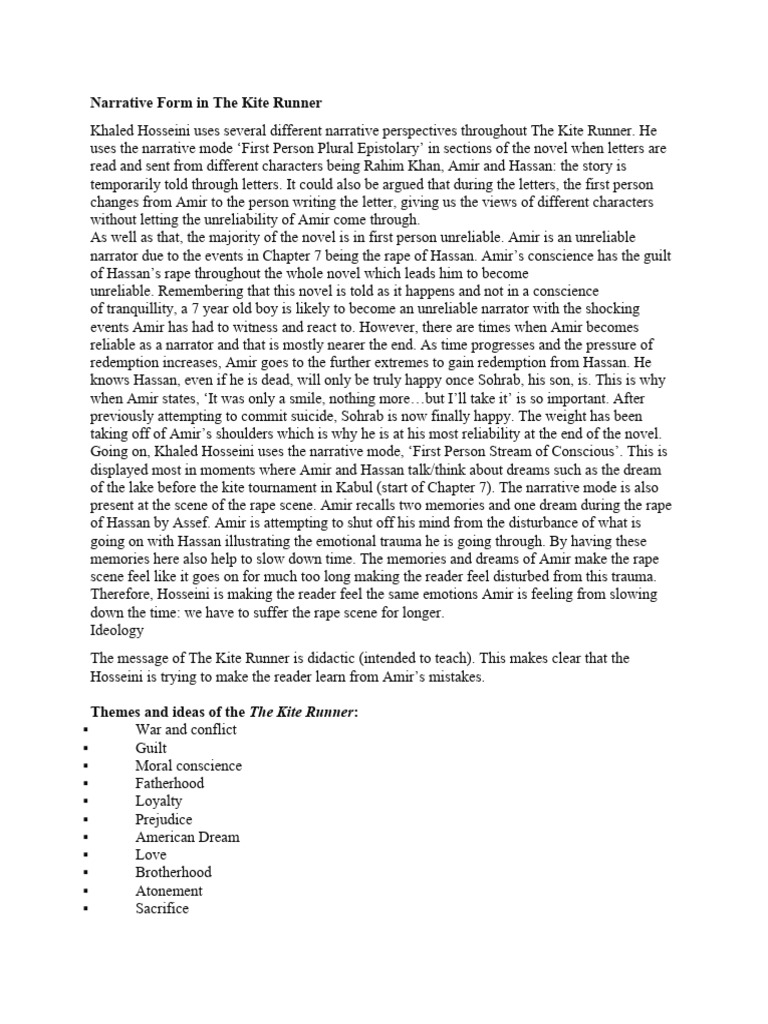 Narrative Form in 'The Kite Runner' | PDF | Poetry | General Fiction