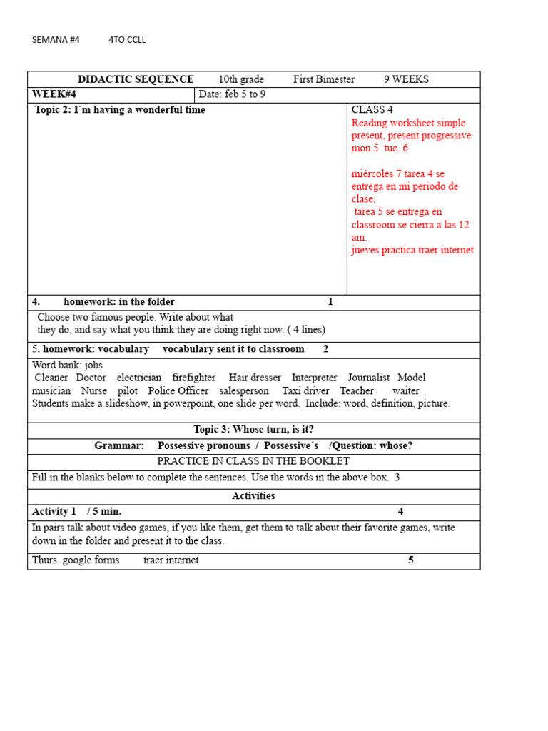 Tarea Week 4-5-6 10th Grade | PDF | Linguistics | Grammar
