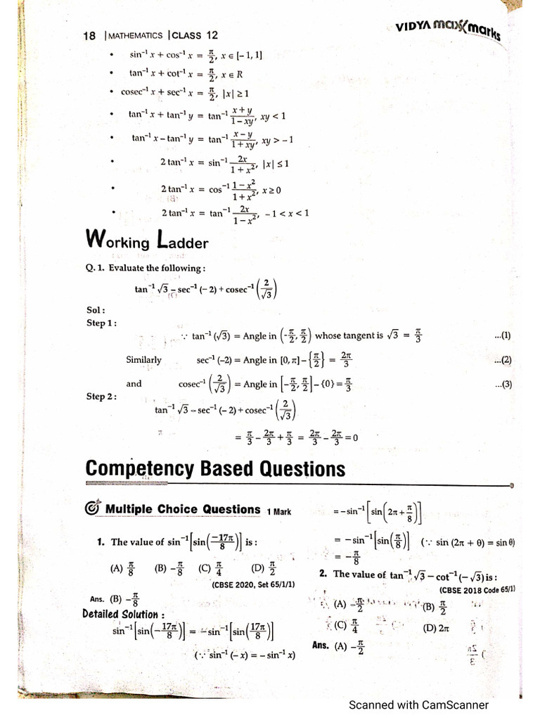Inverse Trigonometric Functions MCQ | PDF