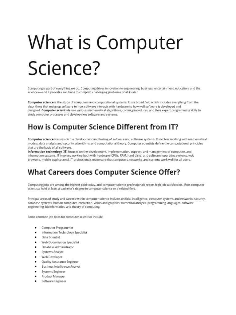 Career of Computer Science | PDF | Computer Science | Computing