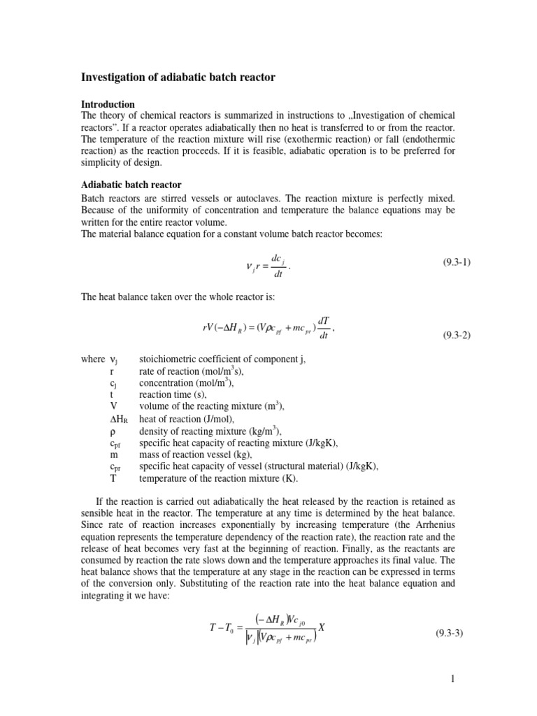 Batch Adiabatic Reactor | PDF | Reaction Rate | Chemical Reactor