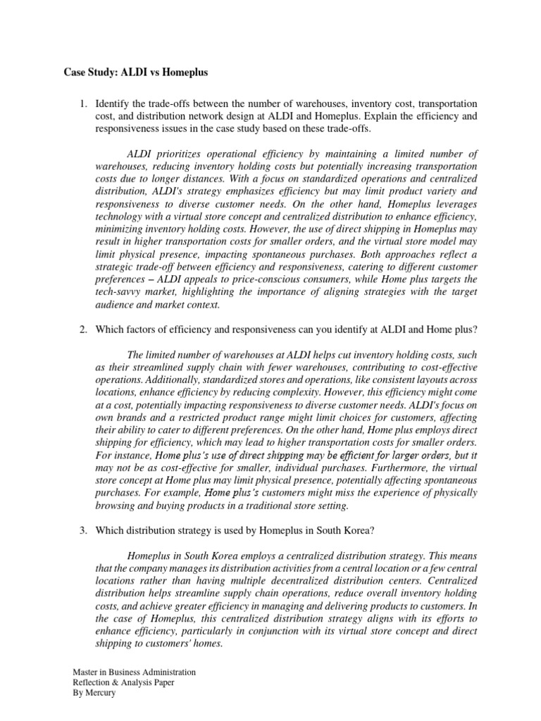 Case Study - ALDI & HomePlus | PDF | Supply Chain | Inventory