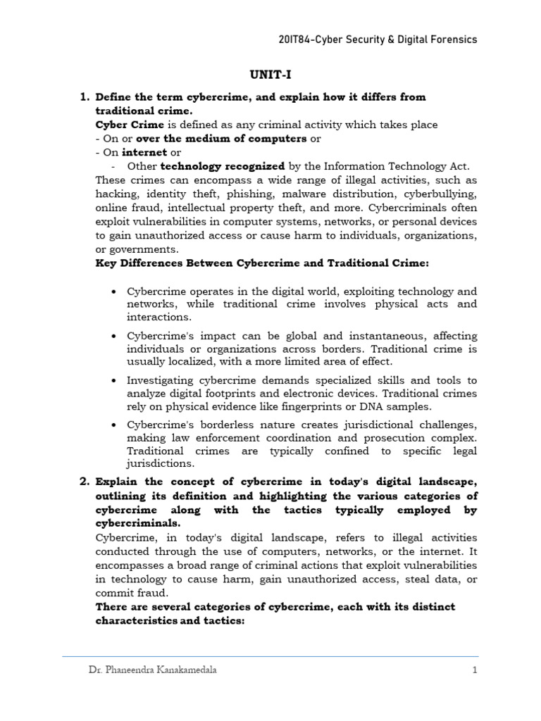 UNIT-I Descriptive-Q&A-Modified | PDF | Cybercrime | Security