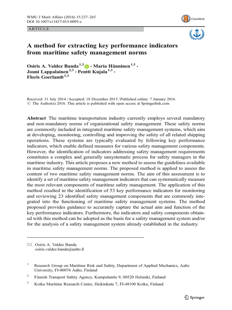A Method For Extracting Key Performance Indicators From Maritime Safety Management Norms | PDF ...