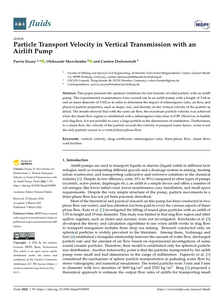 Particle Transport Velocity in Vertical Transmission | PDF | Pump ...