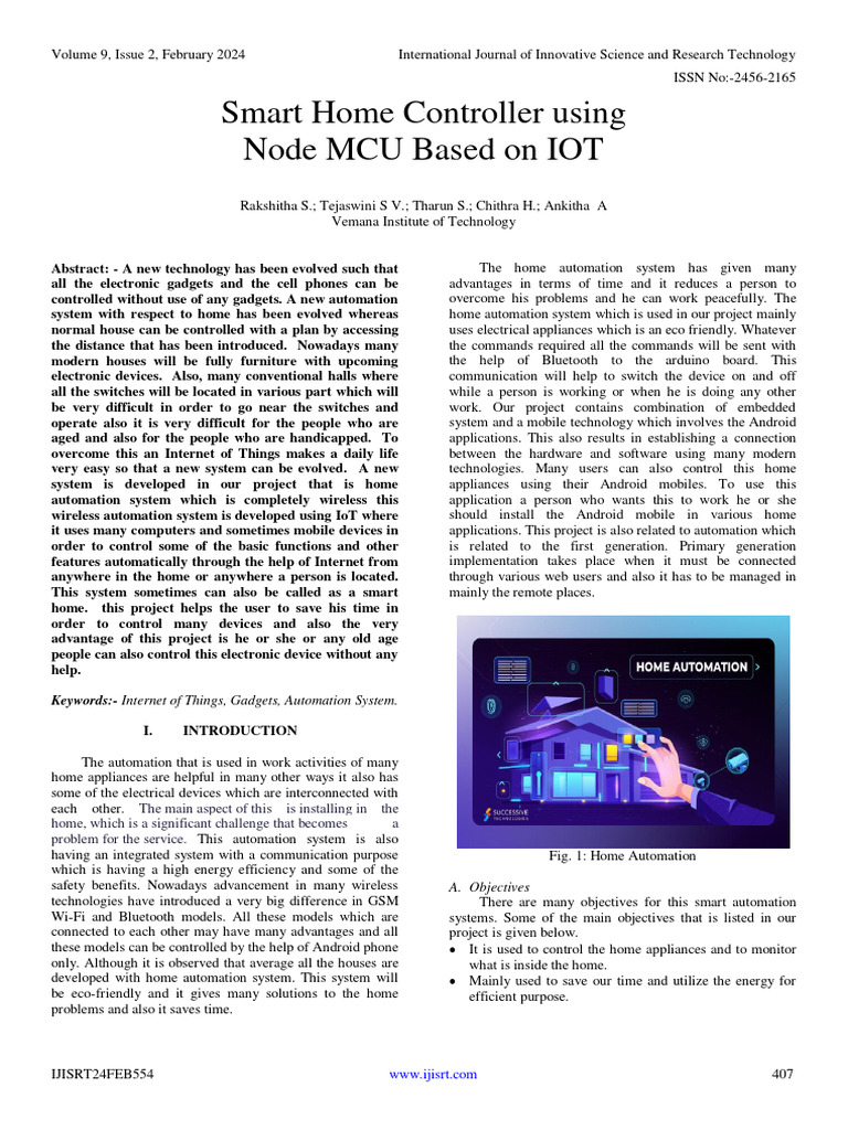Smart Home Controller Using Node MCU Based On IOT | PDF | Internet Of ...