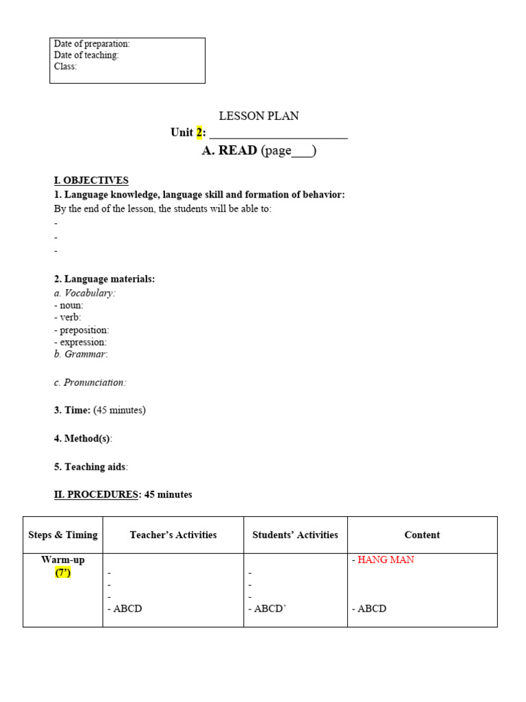 Lesson Plan Template | PDF | Lesson Plan | Behavior Modification