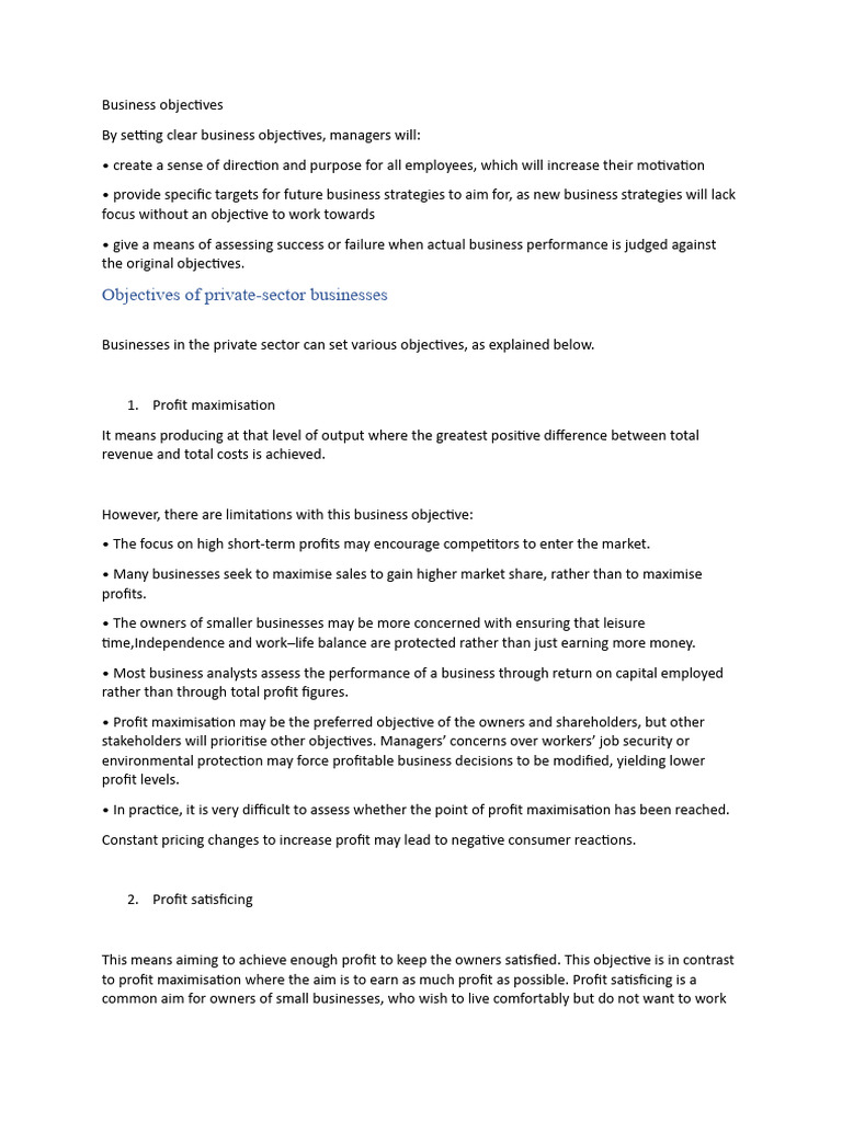 Objectives of Private-Sector Businesses | PDF | Profit (Economics ...