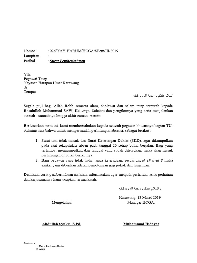 No. 026 - Surat Pemberitahuan SKD | PDF