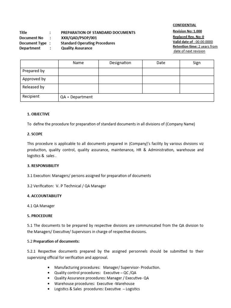 Standard Operating Procedures for Document Preparation | PDF | Quality ...