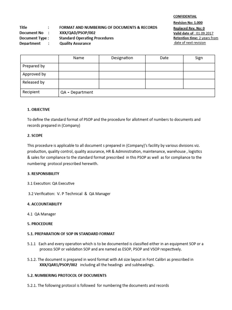 Document Format and Numbering SOP | PDF | Quality Assurance | Quality