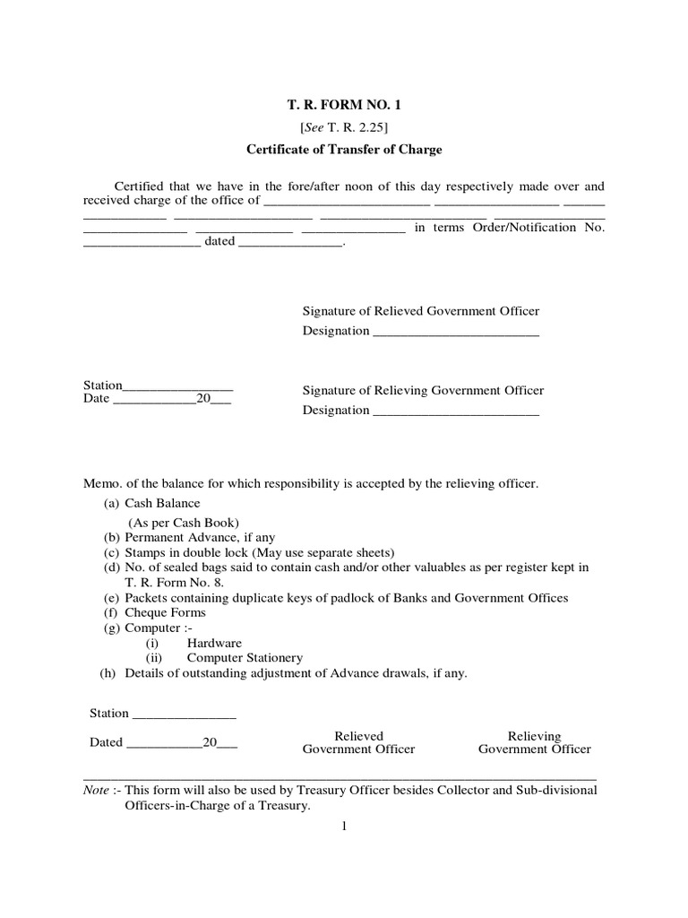T.R Form No 1 | PDF
