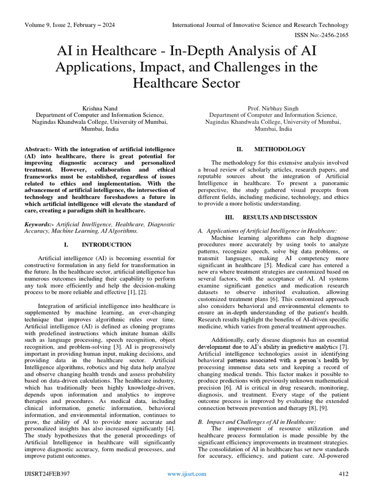 AI in Healthcare - In-Depth Analysis of AI Applications, Impact, and Challenges in The ...