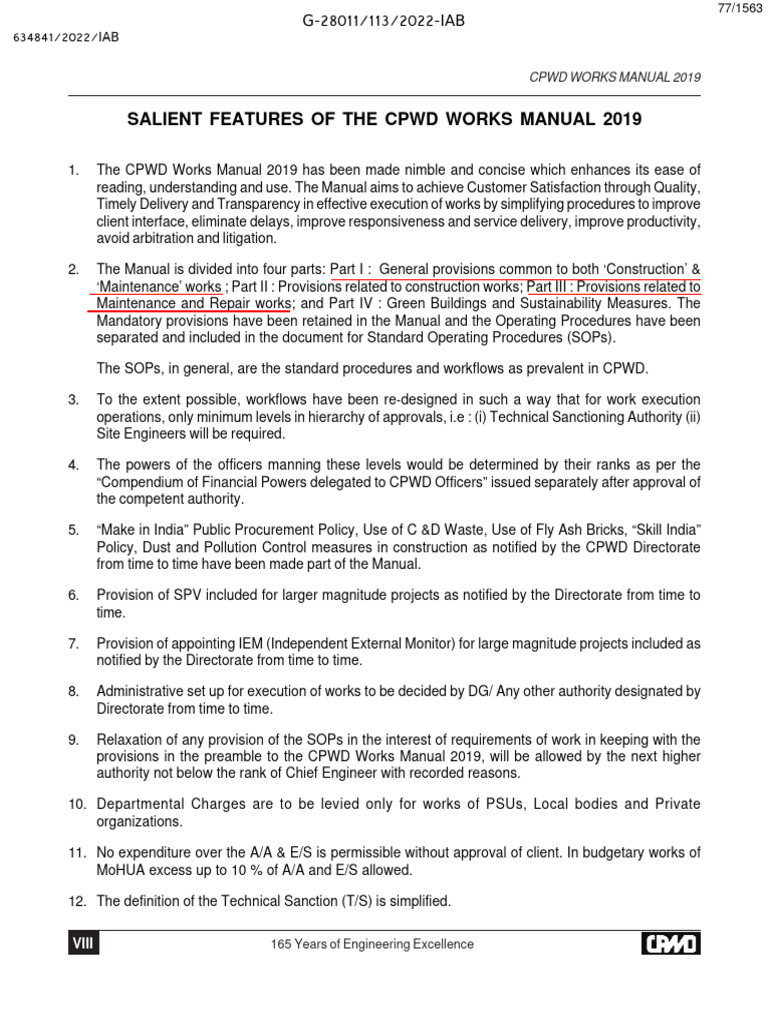 Salient Features of CPWD Manual 2019 | PDF | Economies | Business