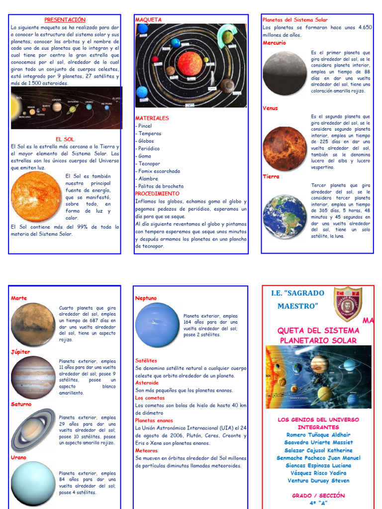 Triptico Sistema Solar Aldahir | PDF | Planetas | Satélite natural