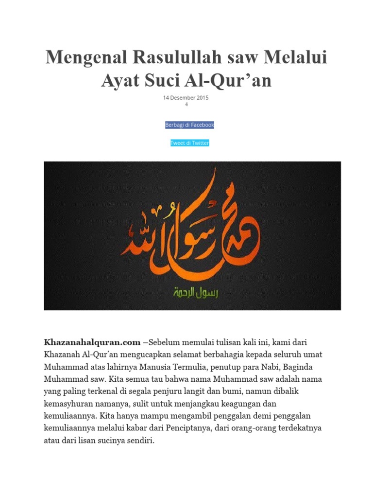 Mengenal Rasulullah Saw Melalui Ayat Suci Al | PDF | Kajian Bahasa Asing | Sejarah
