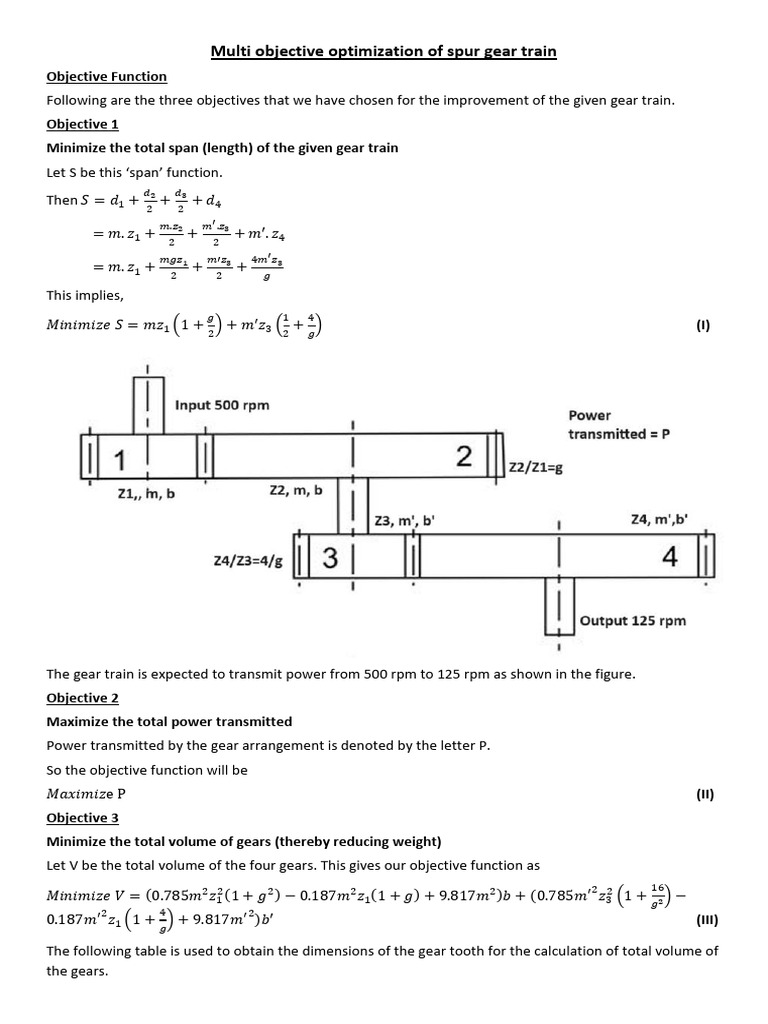 Multi Objective Optimization Of Spur Gear Train Pdf Gear Mathematical Optimization