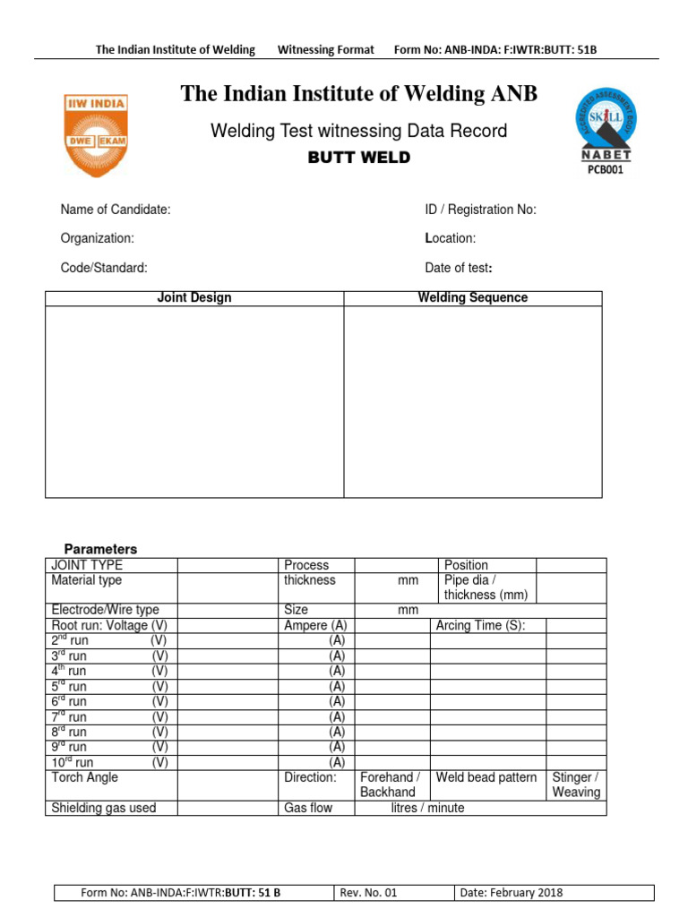 The Indian Institute of Welding ANB: Welding Test Witnessing Data ...